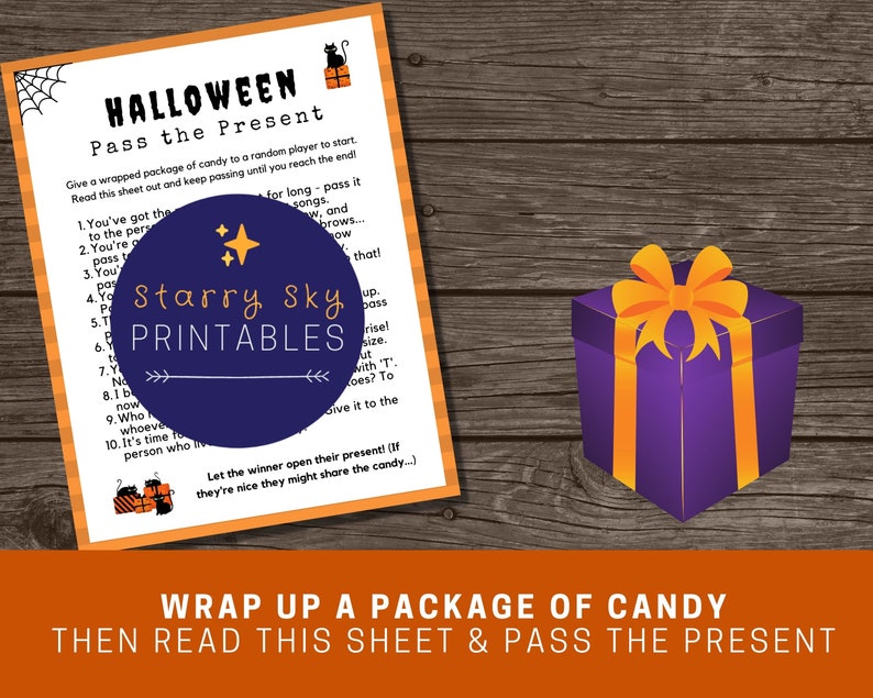 Printable Halloween Pass the Present Game, Halloween Party Activity for ...