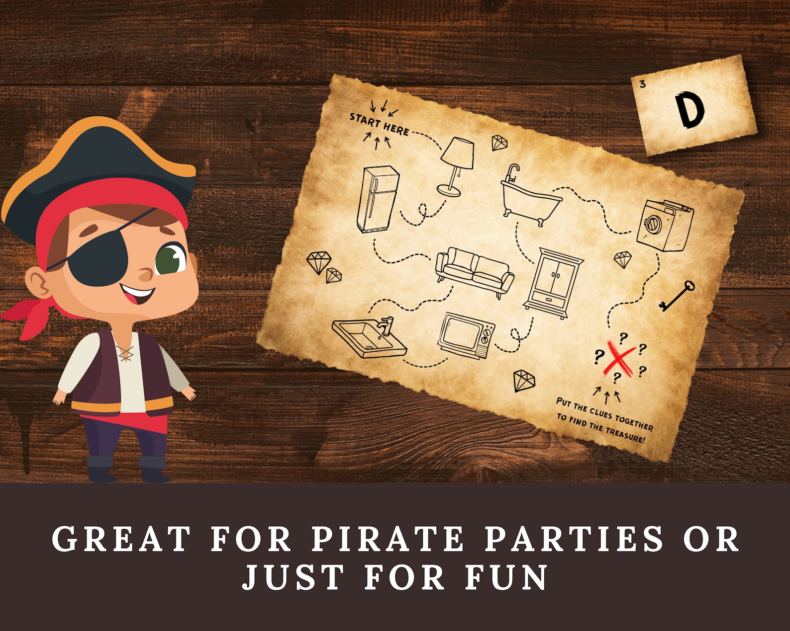 Treasure Map Scavenger Hunt for Younger Kids, Printable Indoor ...