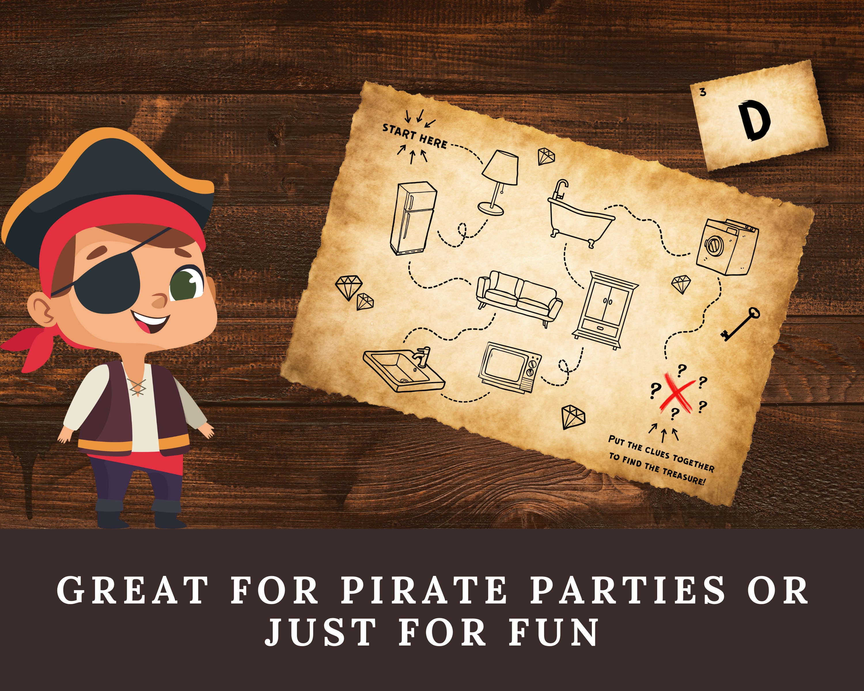 Treasure Map Scavenger Hunt for Younger Kids, Printable Indoor ...