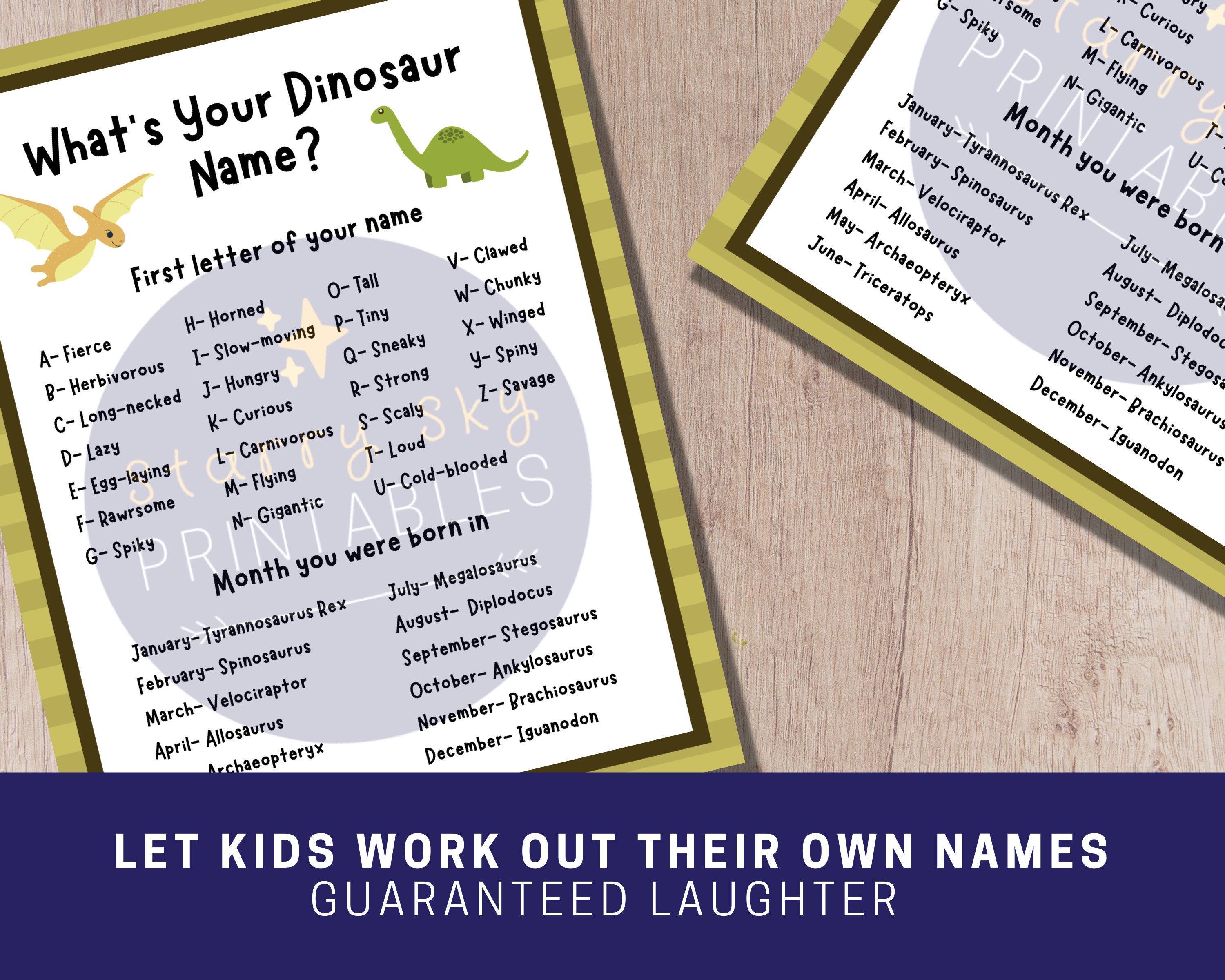 What's Your Dinosaur Name Printable Dinosaur Party Game - Etsy