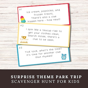 Surprise Theme Park Trip Reveal Scavenger Hunt for Kids, Resort ...
