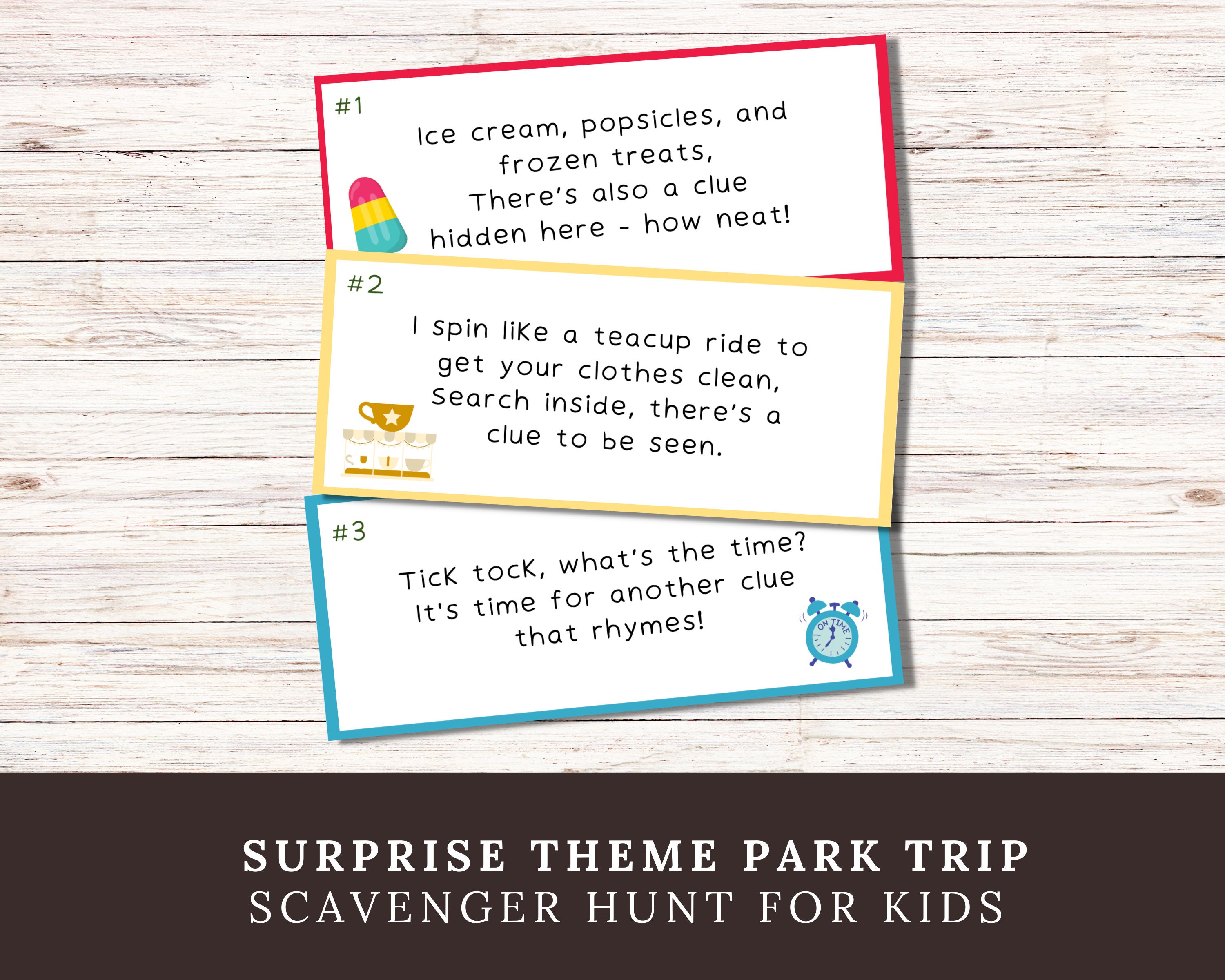 Theme Park Trip Reveal Scavenger Hunt: 16 Printable Clues (instant ...