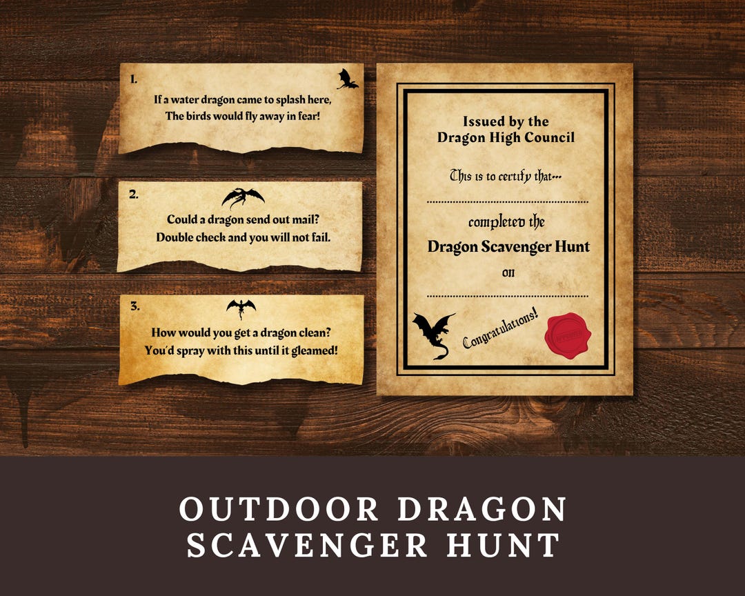 Outdoor Dragon Scavenger Hunt: Medieval Knights Birthday Party Game ...