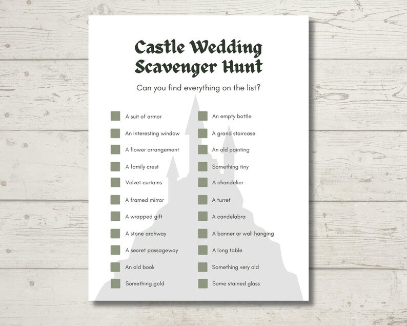 Castle Wedding Scavenger Hunt for Kids: I Spy Game (printable PDF ...