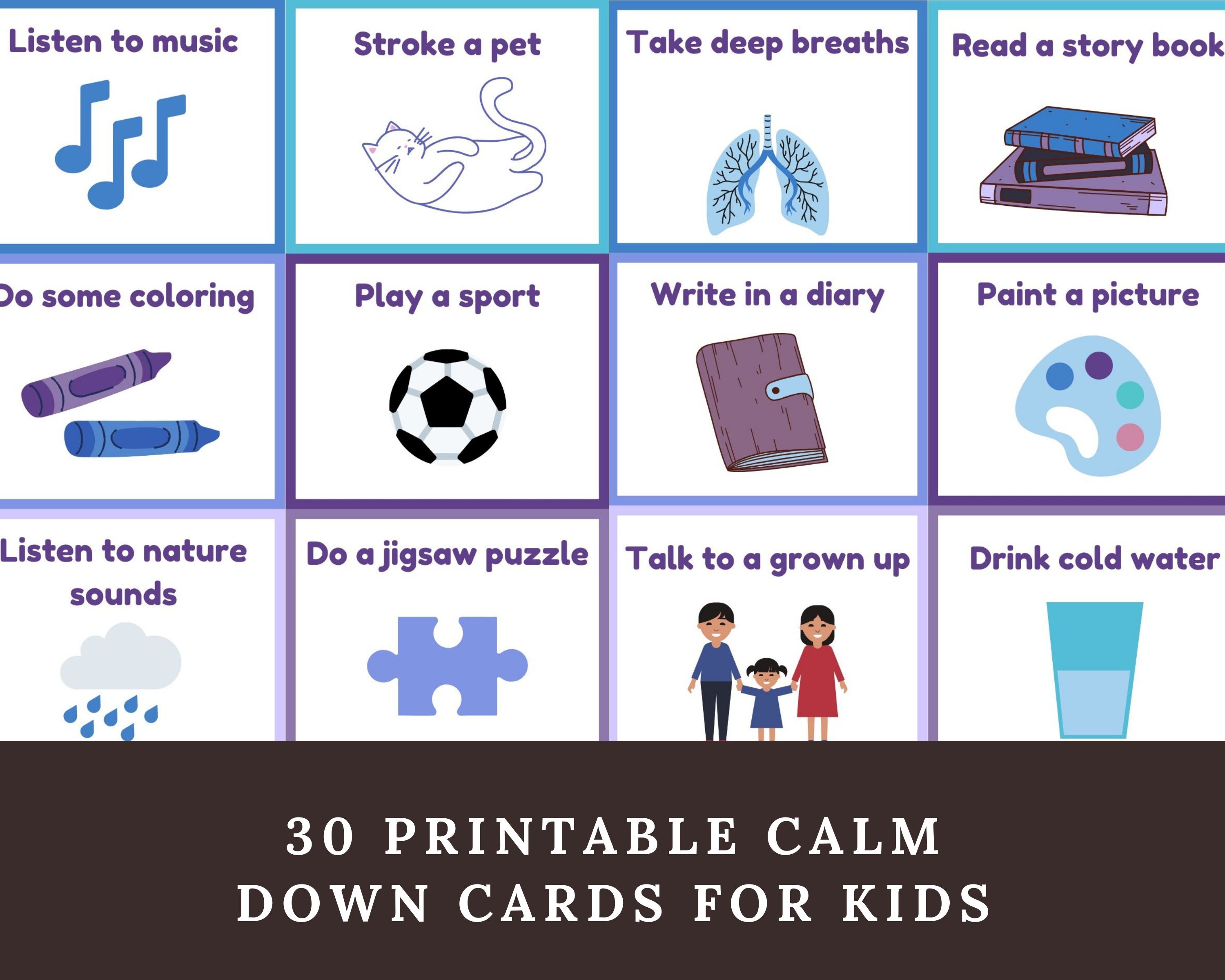 30 Printable Calm Down Cards for Kids, Classroom Calm Corner Flashcard ...