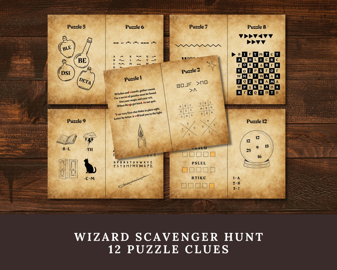 Wizard Scavenger Hunt Puzzle Clues, Printable Magic School Treasure ...