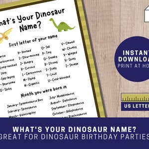 What's Your Dinosaur Name Printable Dinosaur Party Game - Etsy