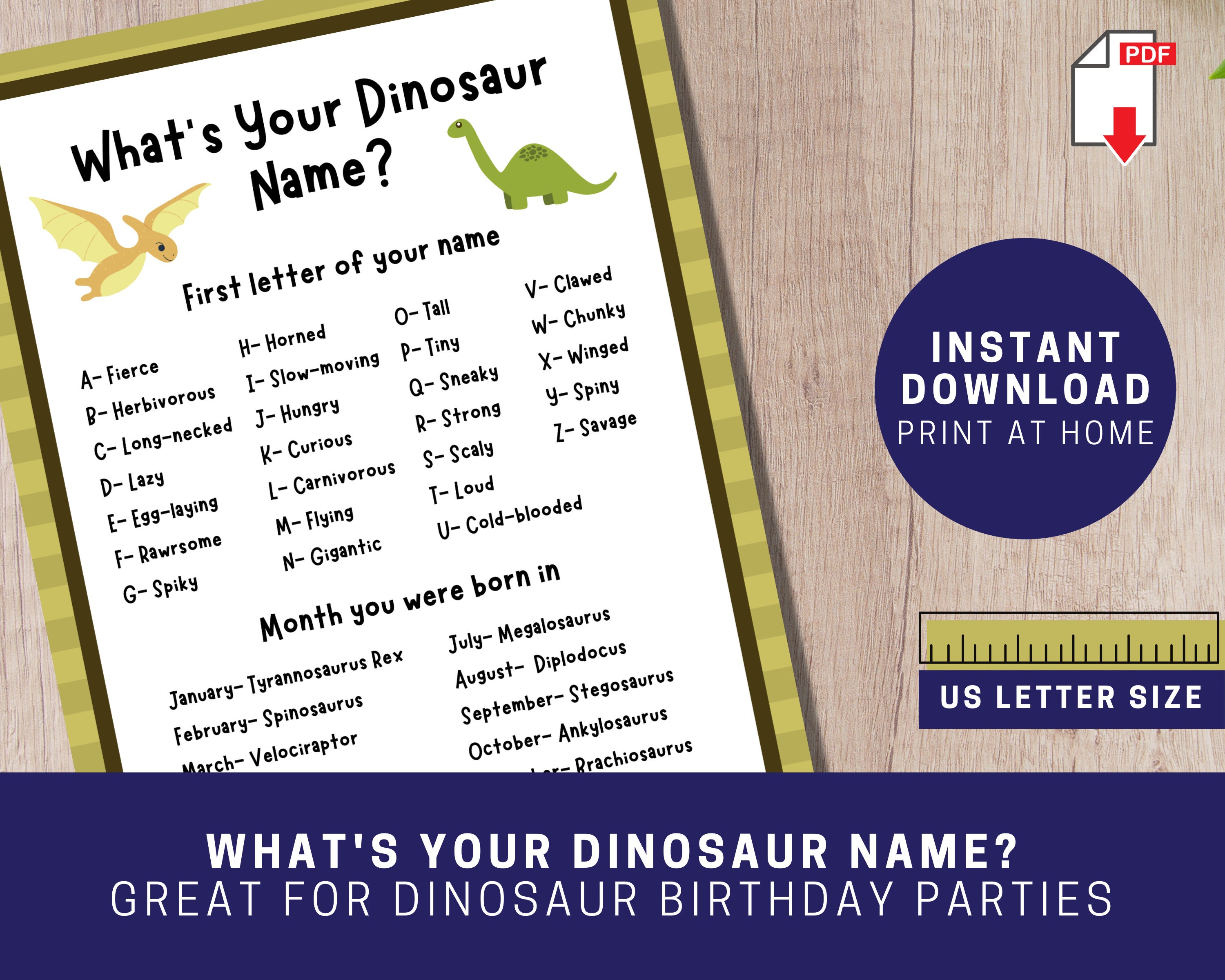 What's Your Dinosaur Name Printable Dinosaur Party Game | Etsy
