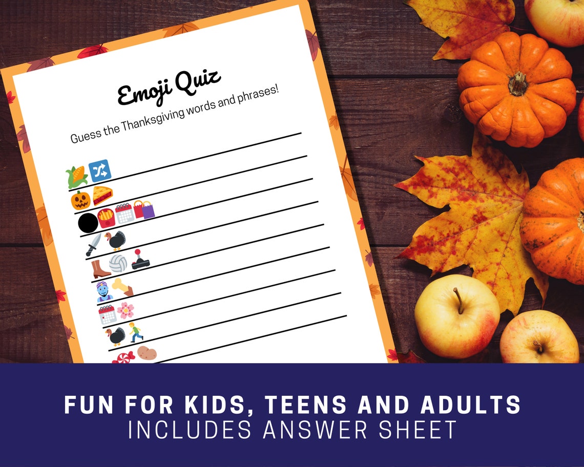 Printable Thanksgiving Emoji Quiz Worksheet Thanksgiving Word - Etsy Canada
