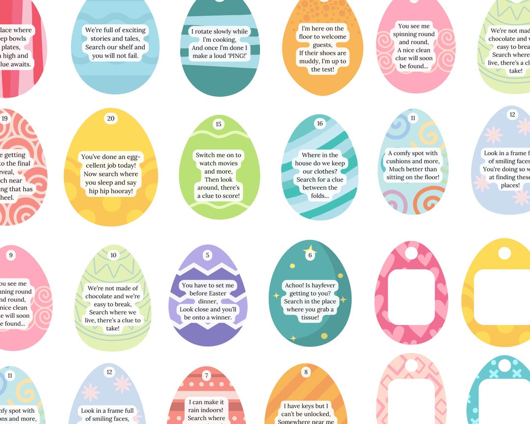 Indoor Easter Egg Scavenger Hunt Clues for Kids, Printable Easter ...