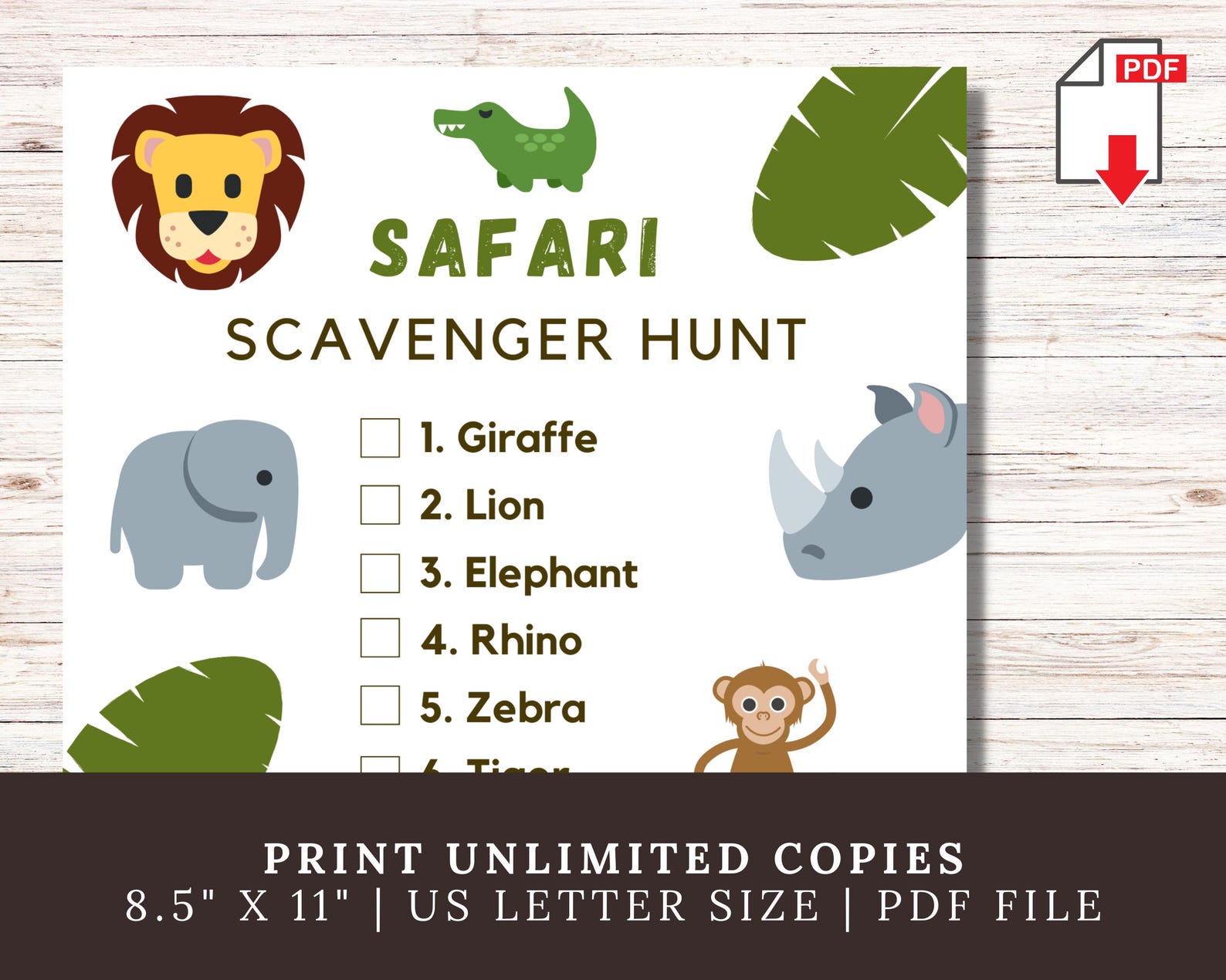Safari Scavenger Hunt Printable: Kids Jungle Party Game (PDF Download ...