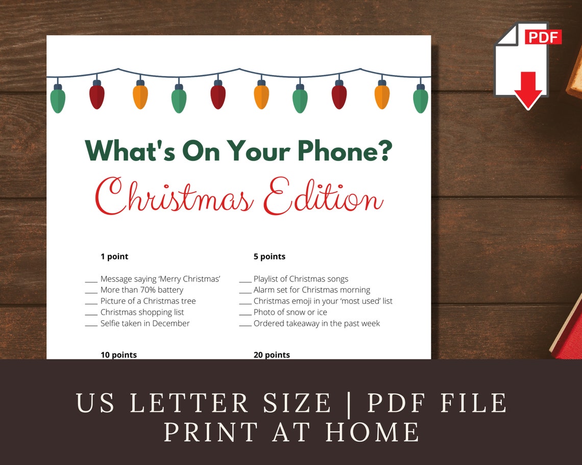 Christmas What's on Your Phone Printable Game, Work Office Christmas ...