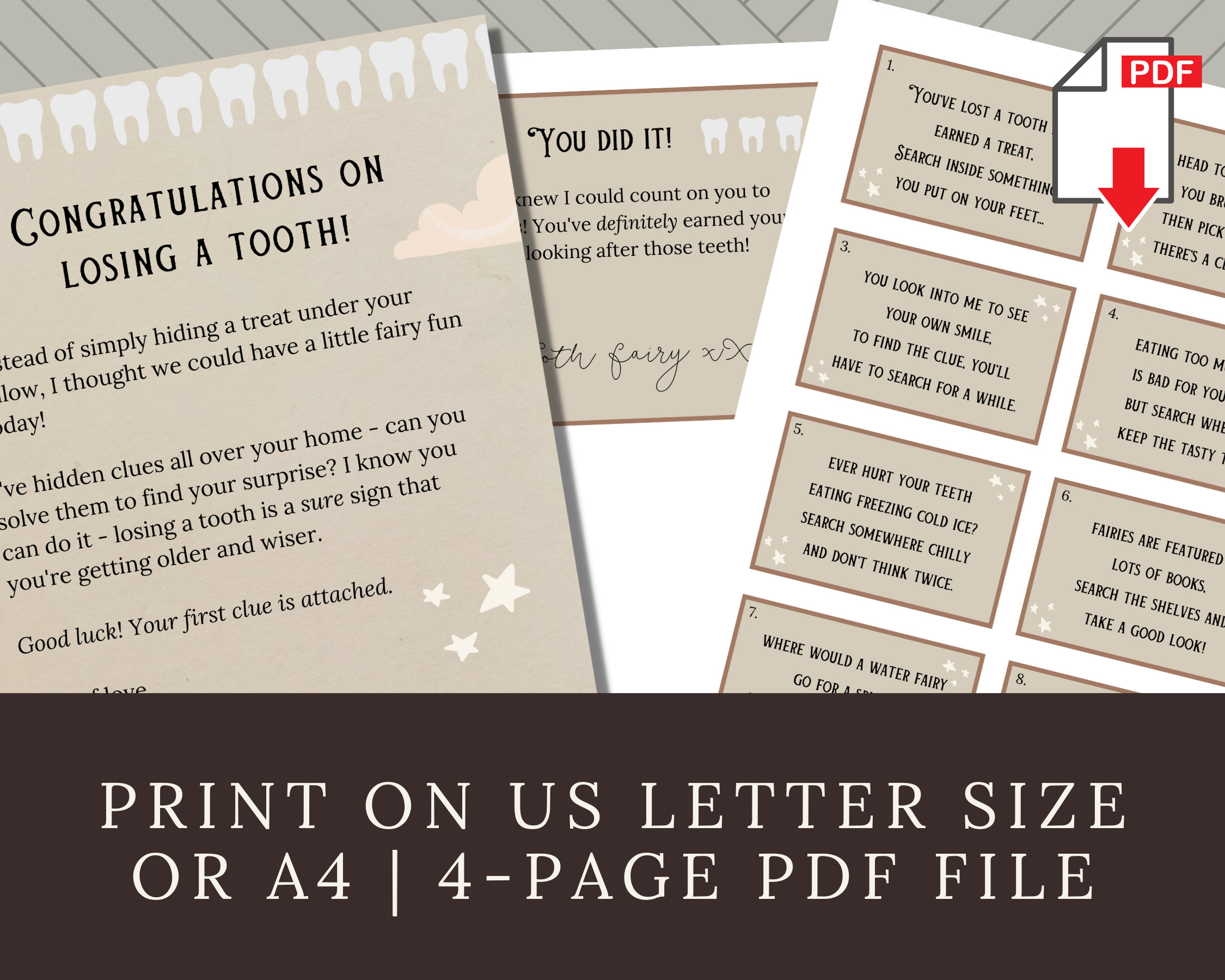 Tooth Fairy Scavenger Hunt & Letter: Printable First Tooth Visit (PDF ...