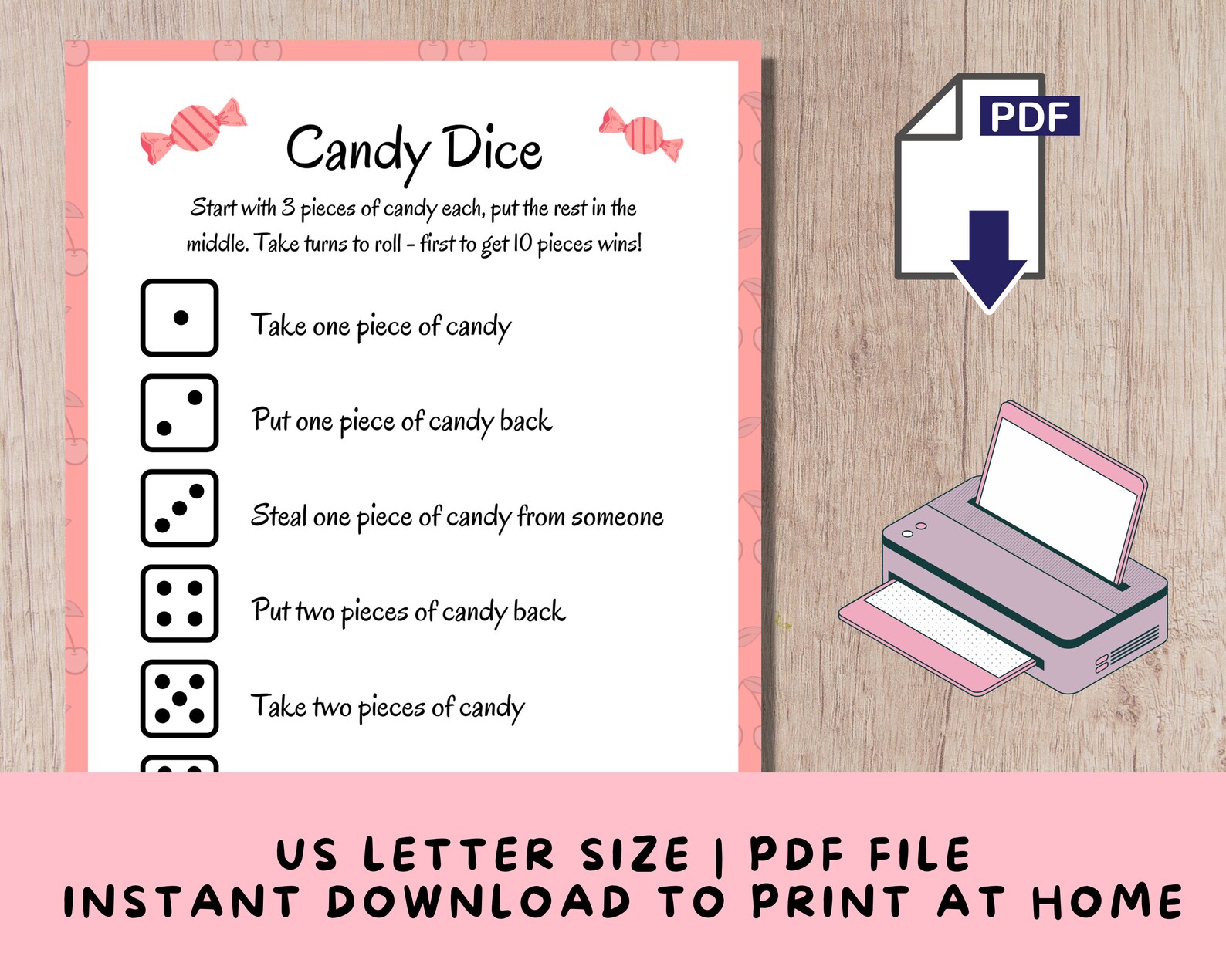 Candy Dice Printable Party Game for Teenage Girls and Tweens - Etsy
