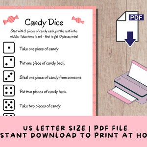Candy Dice Printable Party Game for Teenage Girls and Tweens - Etsy