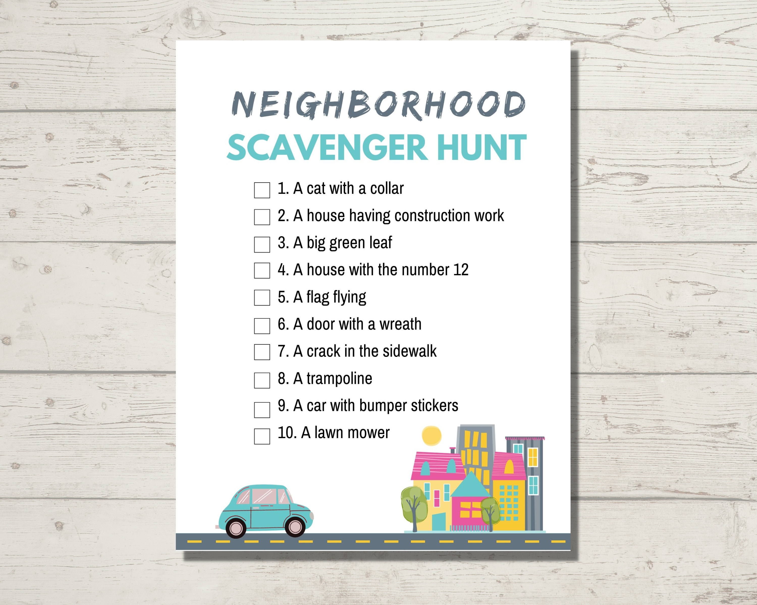 Neighborhood Scavenger Hunt: Kids Outdoor Activity, Road Trip Game (PDF ...