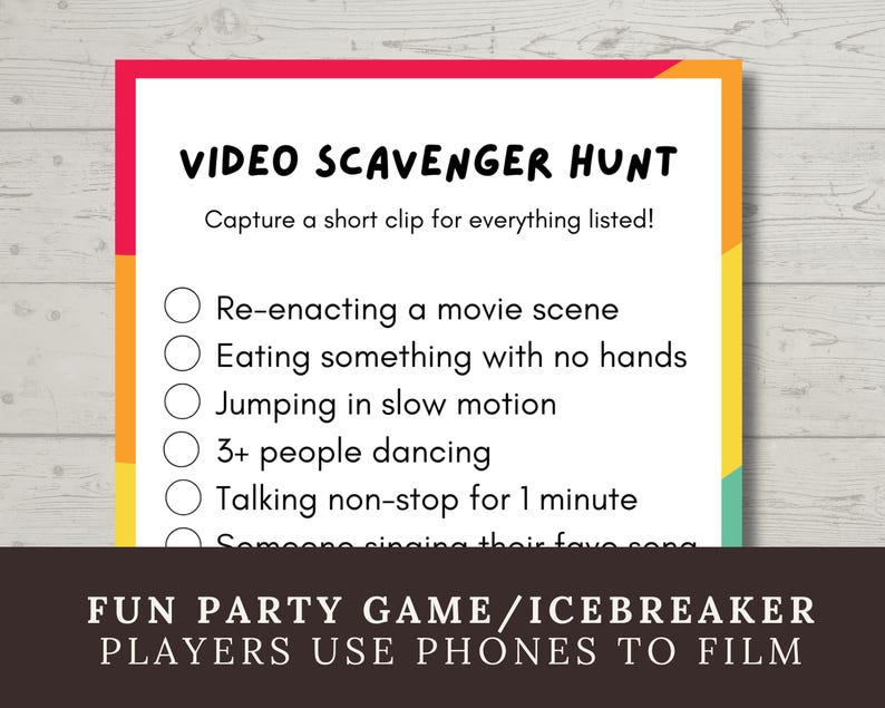 Printable Video Scavenger Hunt: Teen or Adult Party Game (PDF) - Etsy