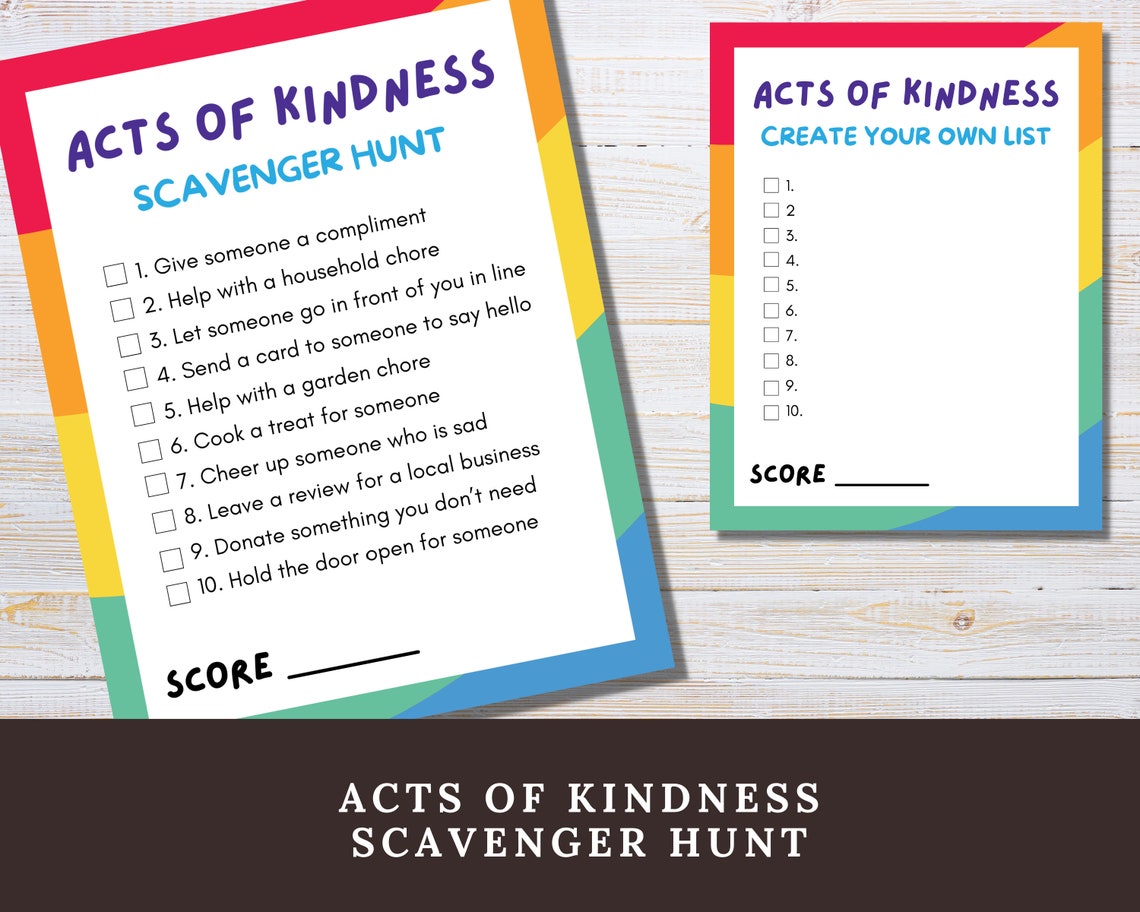 Printable Kindness Scavenger Hunt for Kids, Random Acts of Kindness ...