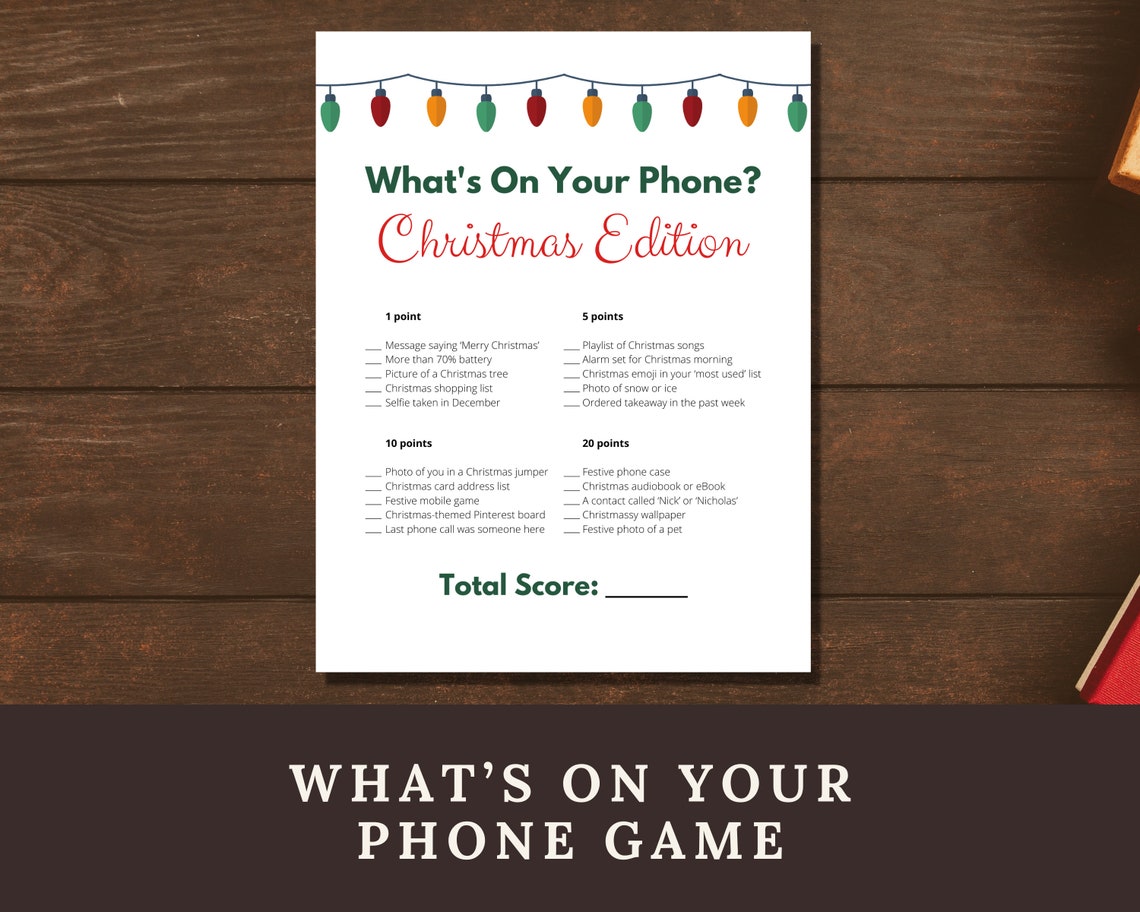 Christmas What's on Your Phone Printable Game, Work Office Christmas ...
