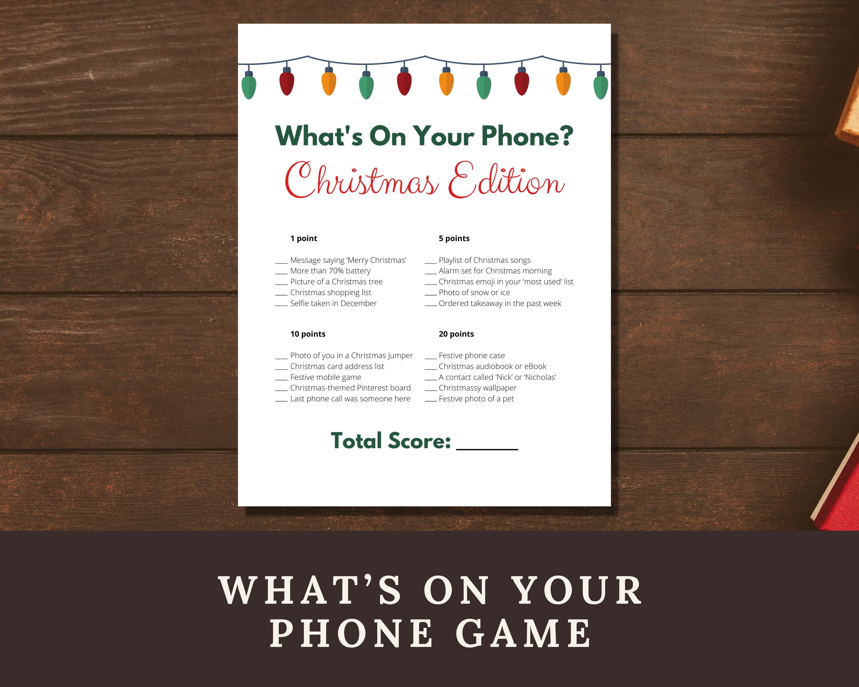 Christmas What's on Your Phone Printable Game, Work Office Christmas Party Game, High School ...