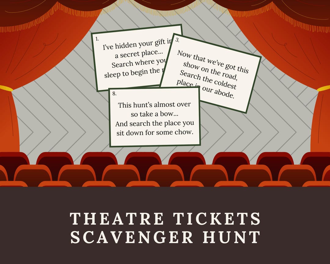 Theater Tickets Scavenger Hunt Clues: Surprise Gift Reveal (digital ...