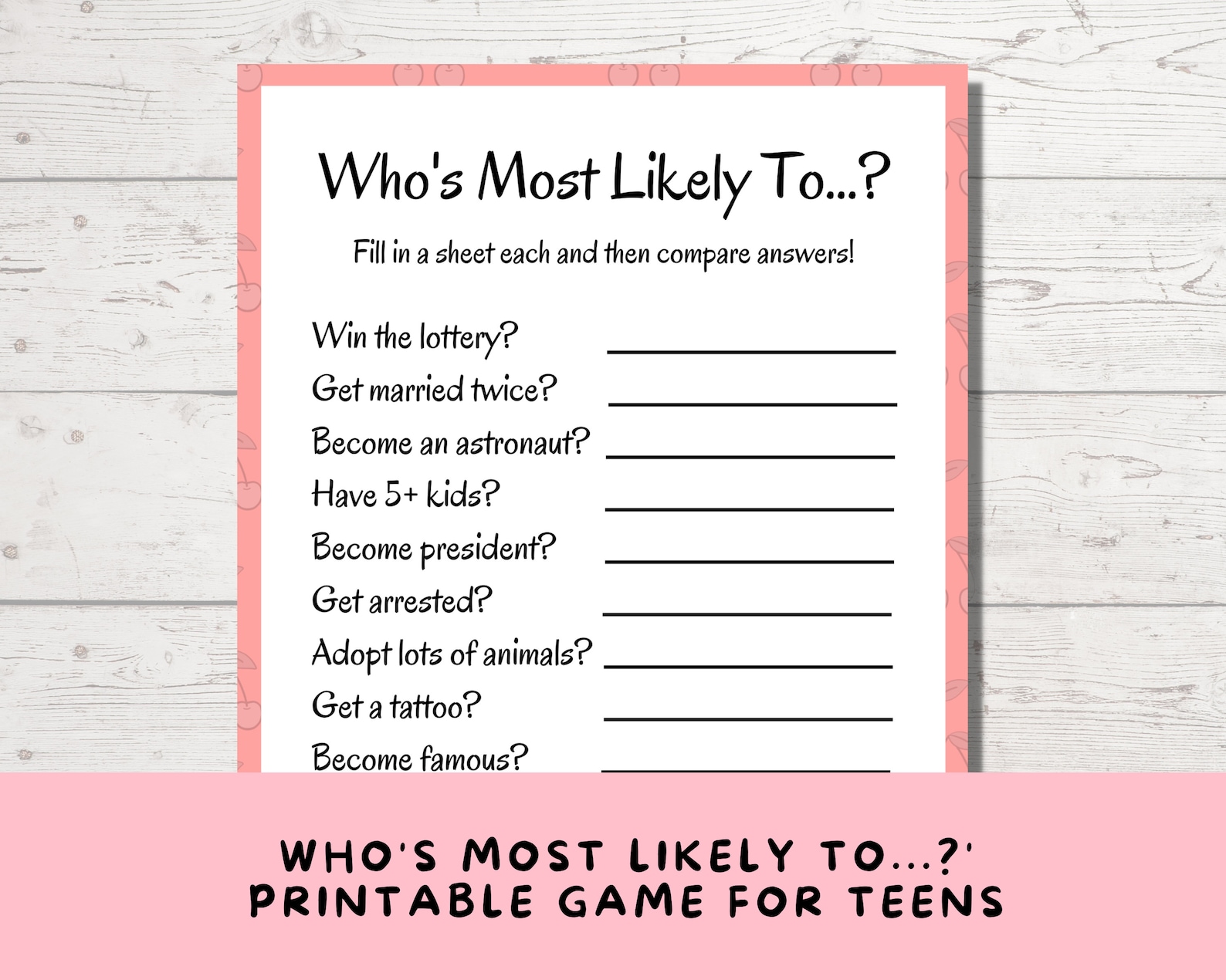 Printable Who's Most Likely to Game, Sleepover Party Game for Teenage ...