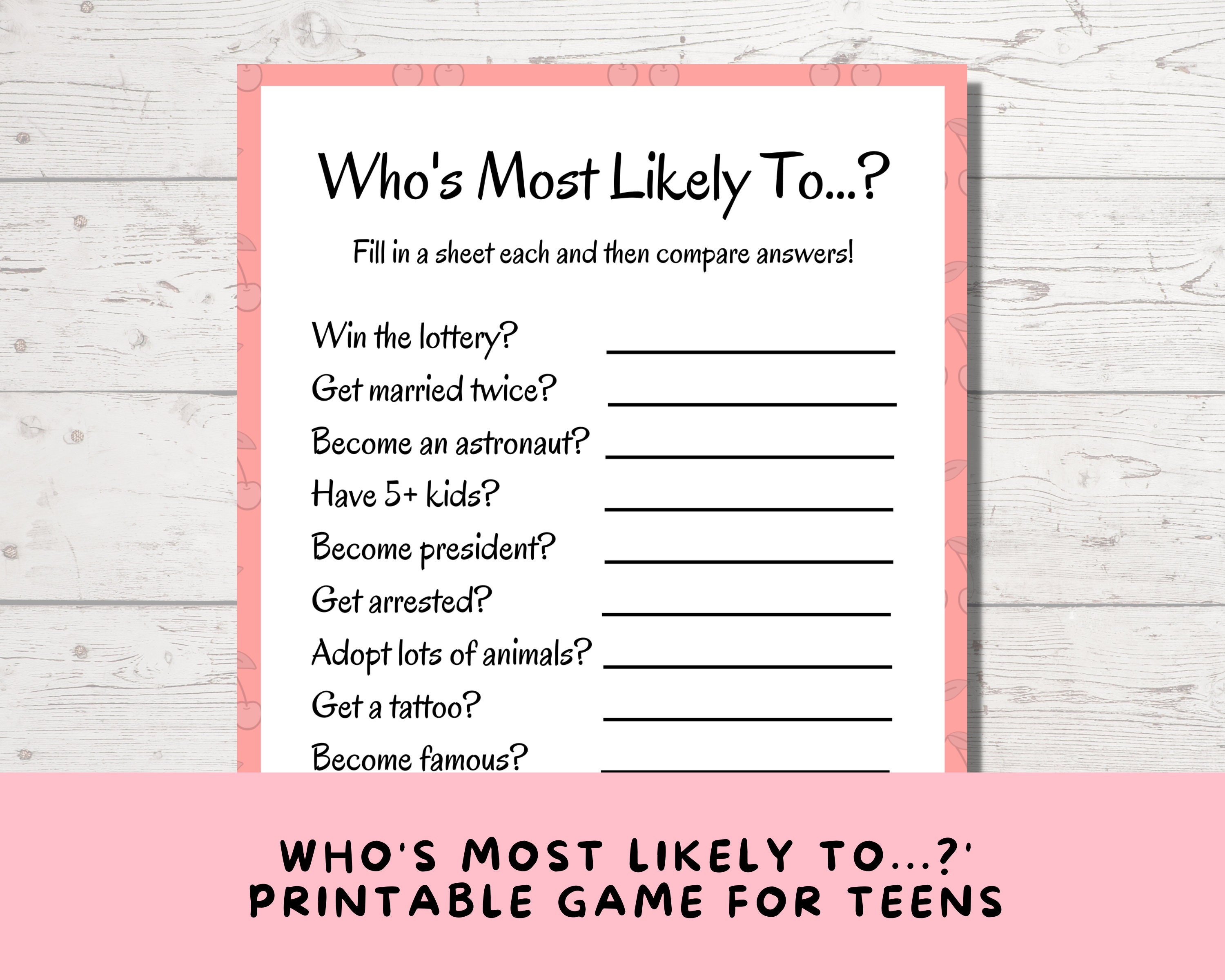 Printable Who's Most Likely to Game, Sleepover Party Game for Teenage ...