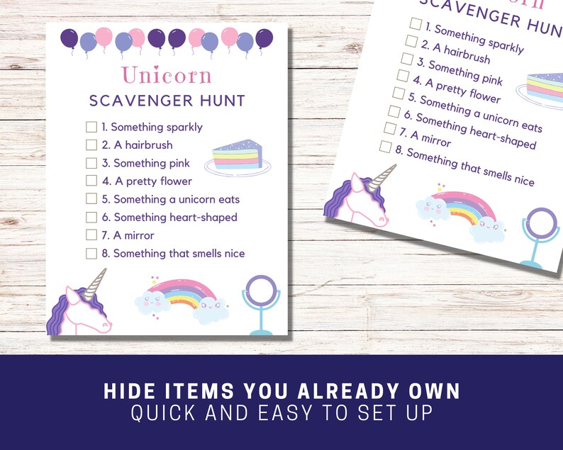 Unicorn Party Scavenger Hunt Printable, Unicorn Treasure Hunt Activity ...