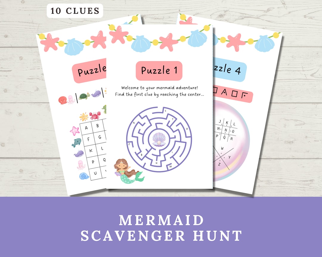 Mermaid Birthday Party Game, Girls Birthday Treasure Hunt Clues ...