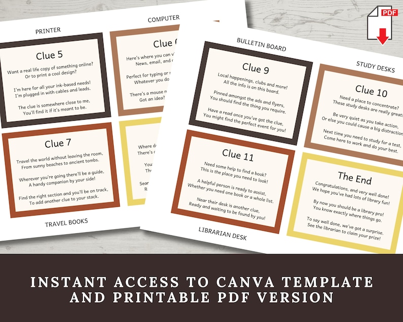 Library Scavenger Hunt Clues for Kids: Editable Canva Template ...