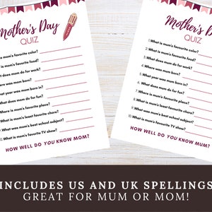 Printable Mother's Day Quiz for Kids and Adults, All About Mom Trivia ...