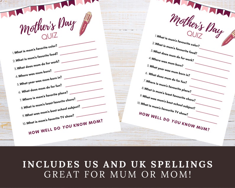 Printable Mother's Day Quiz for Kids and Adults, All About Mom Trivia ...