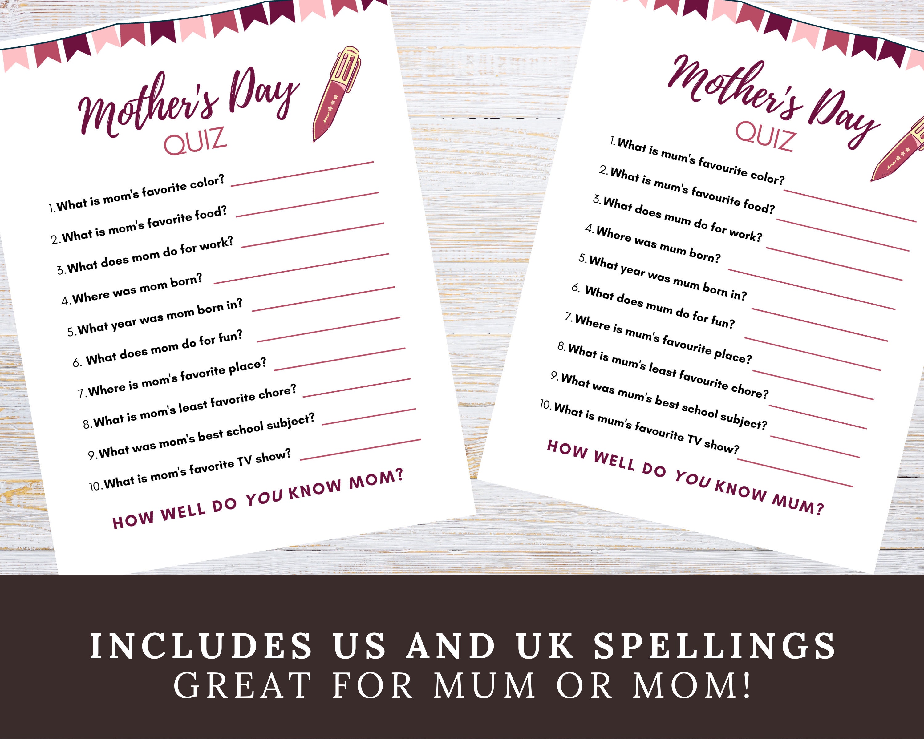 Printable Mother's Day Quiz for Kids and Adults, All About Mom Trivia ...