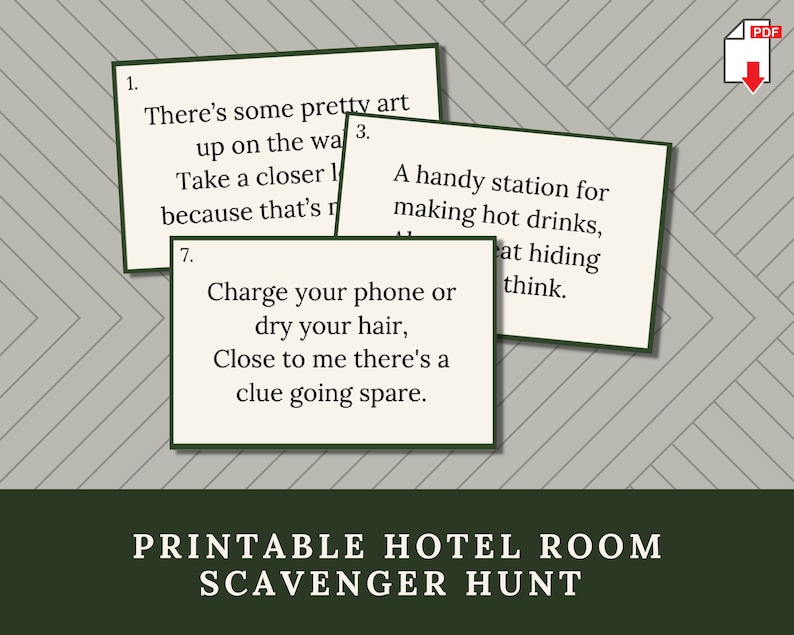 Printable Hotel Room Scavenger Hunt for Kids or Adults, 8 Hotel ...