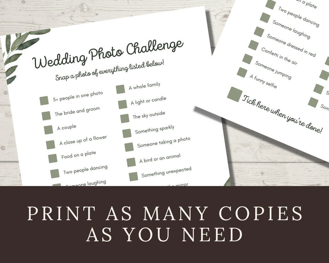 Wedding Photo Scavenger Hunt, Printable Wedding Photography Challenge ...