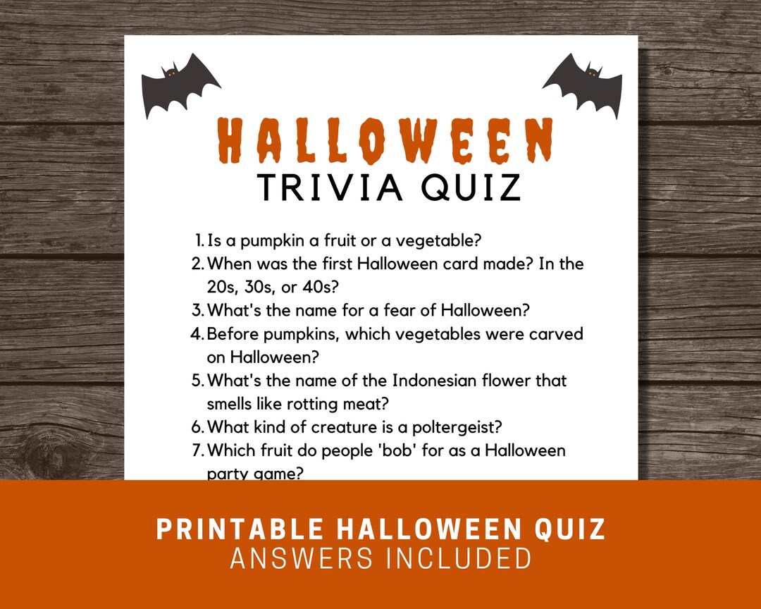 Halloween Trivia Quiz Printable, Class Halloween Party Idea, Halloween ...