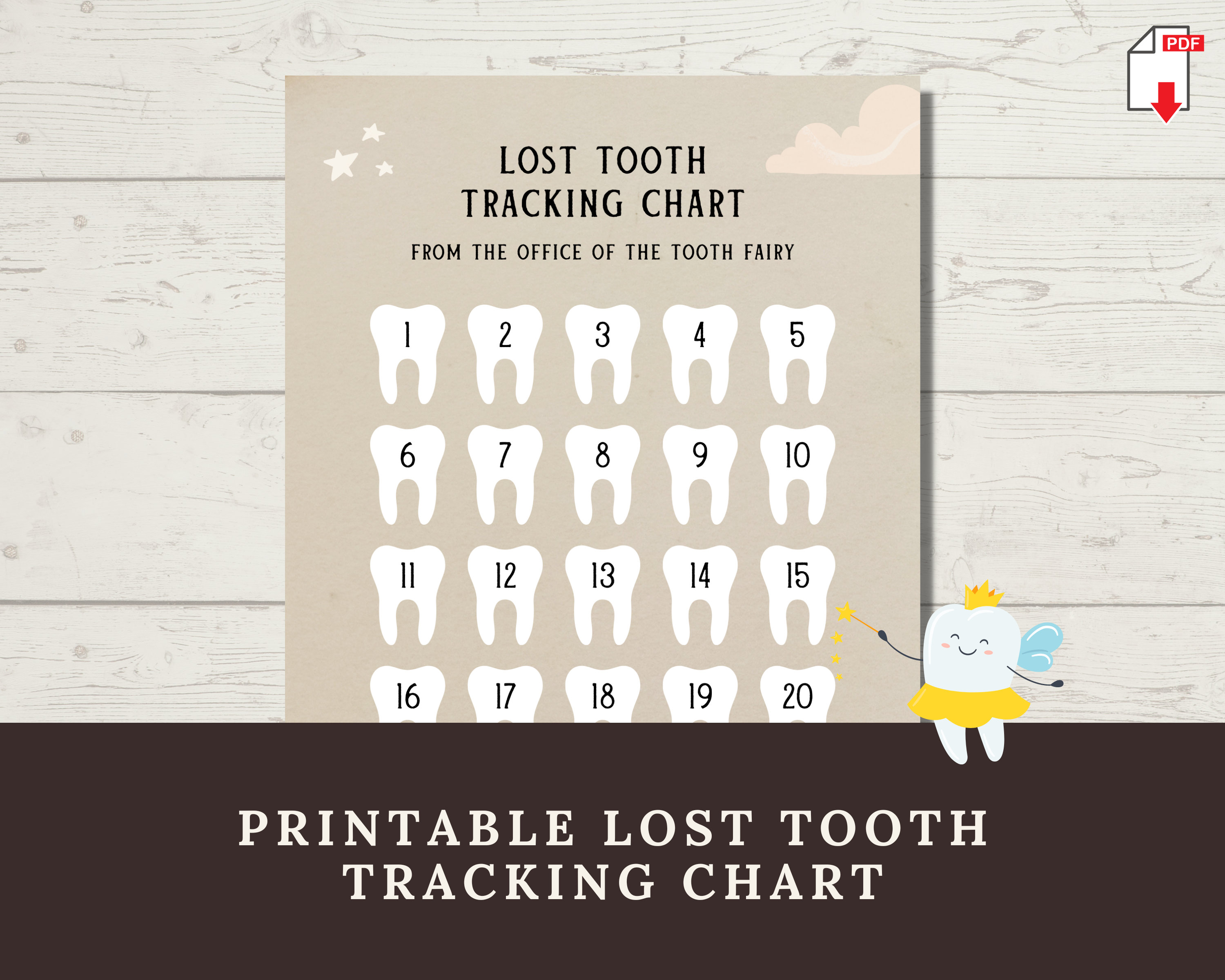 Lost Tooth Tracking Chart Printable, Tooth Fairy Color in Chart for ...
