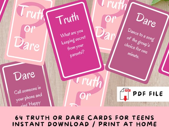 64 Printable Truth or Dare Cards for Teenage Girls and Tweens - Etsy