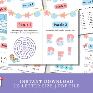 Mermaid Birthday Party Game, Girls Birthday Treasure Hunt Clues, Printable Mermaid Scavenger ...