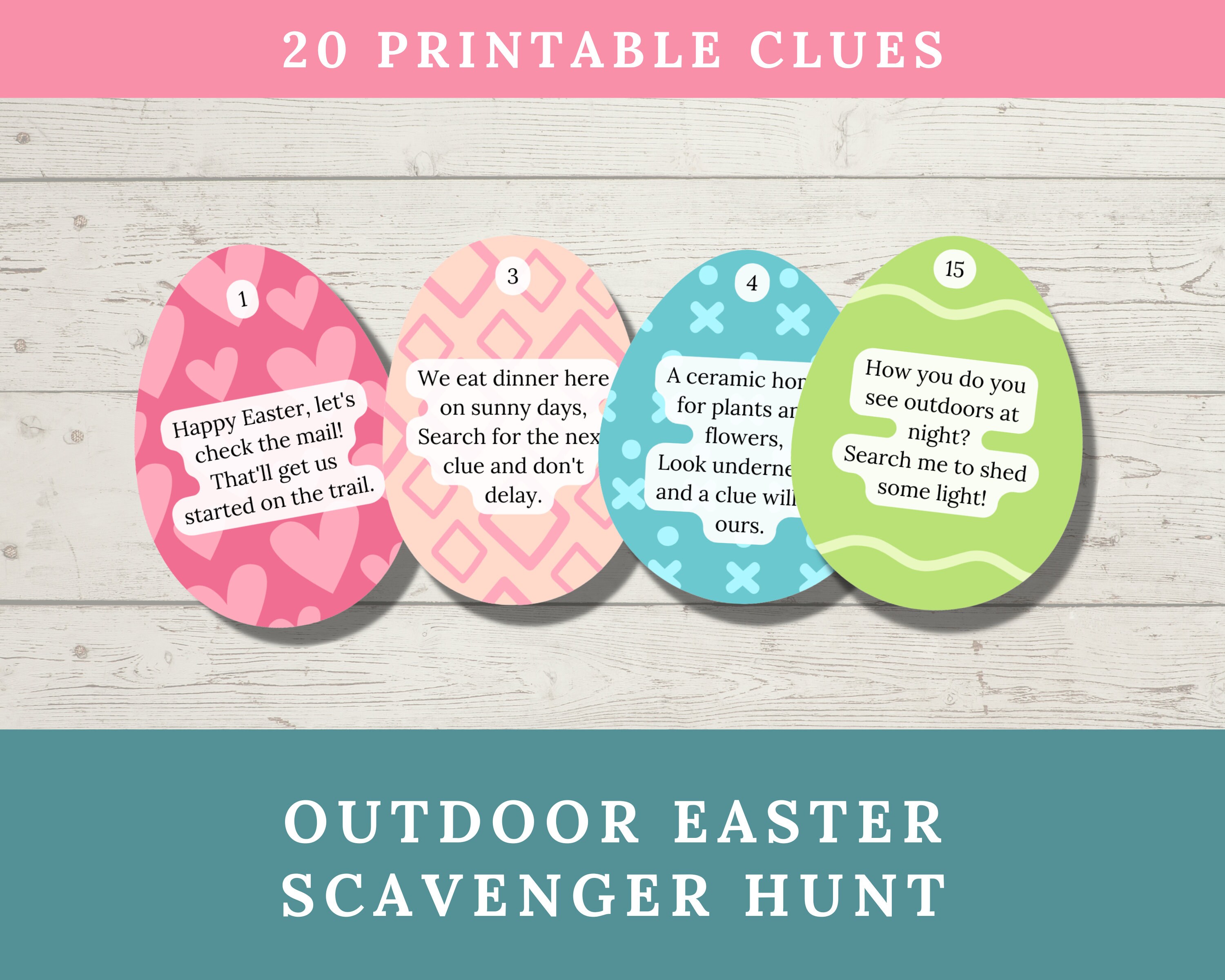 Outdoor Easter Egg Scavenger Hunt Clues for Kids & Teens printable ...
