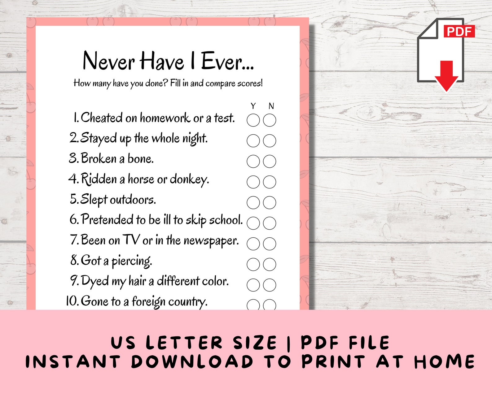 Printable 'never Have I Ever' Party Game for Teenage Girls and Tweens ...