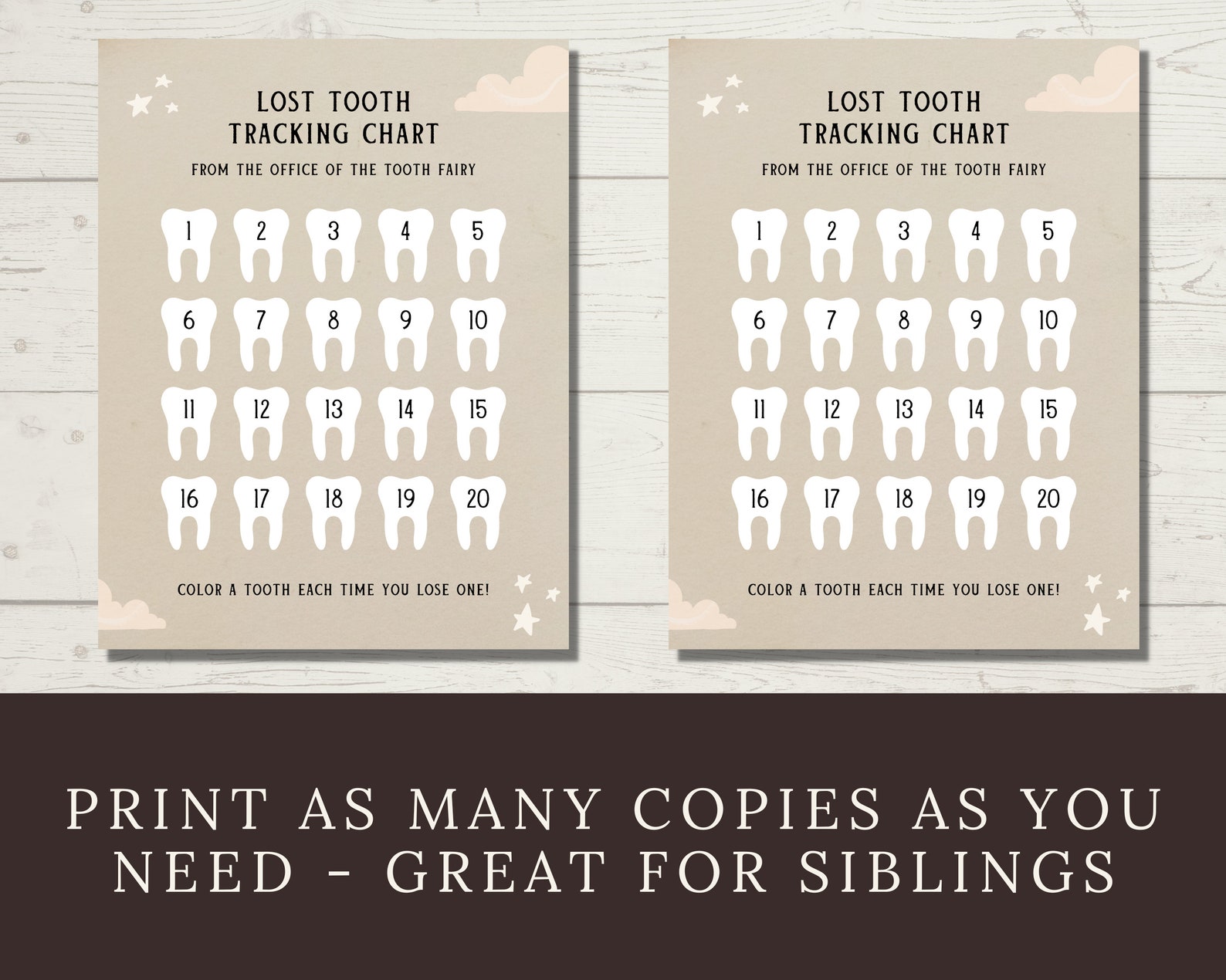 Lost Tooth Tracking Chart Printable, Tooth Fairy Color in Chart for ...