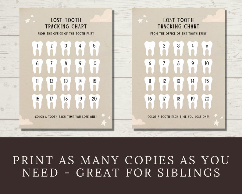 Lost Tooth Tracking Chart Printable, Tooth Fairy Color in Chart for ...