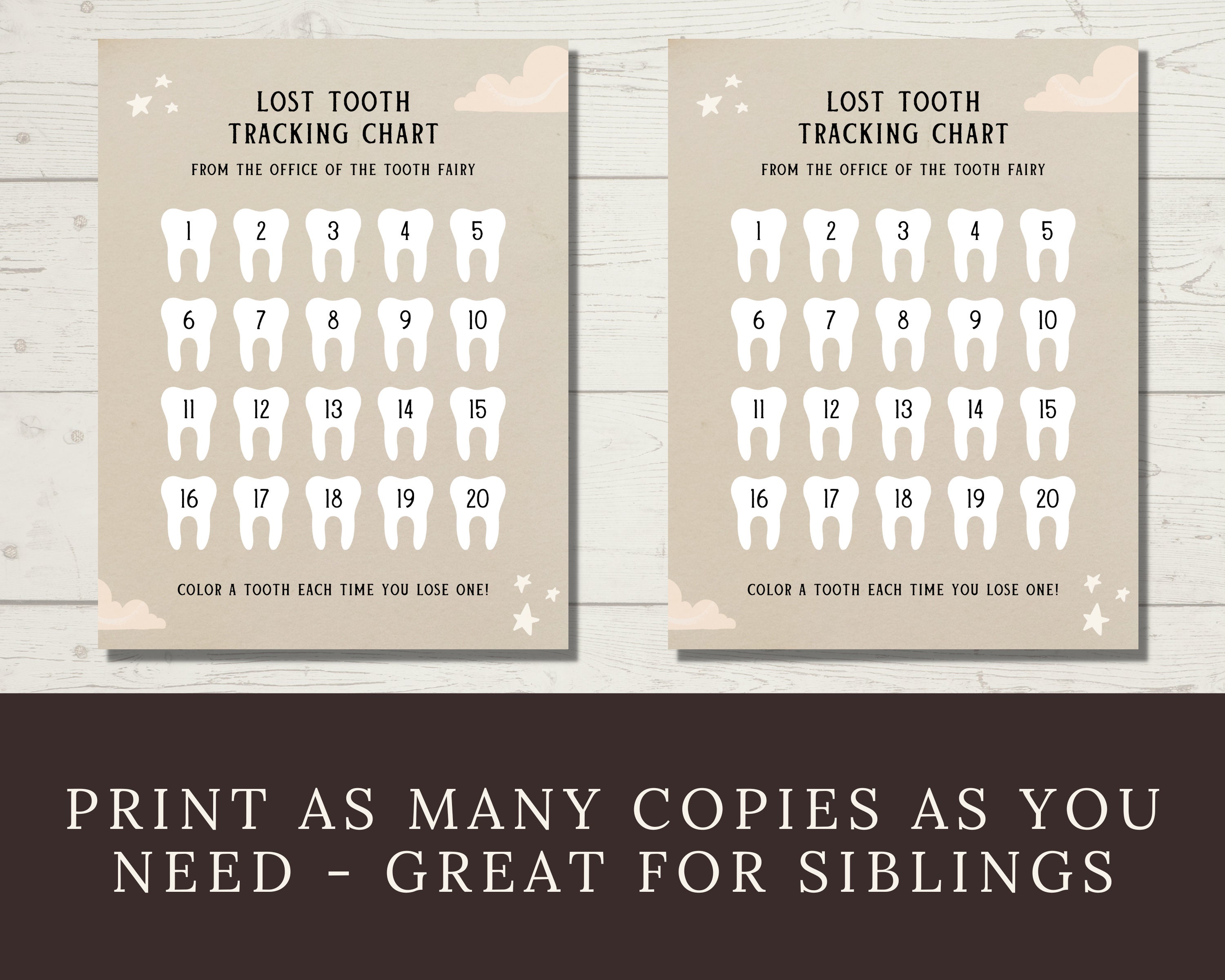 Lost Tooth Tracking Chart Printable, Tooth Fairy Color in Chart for ...