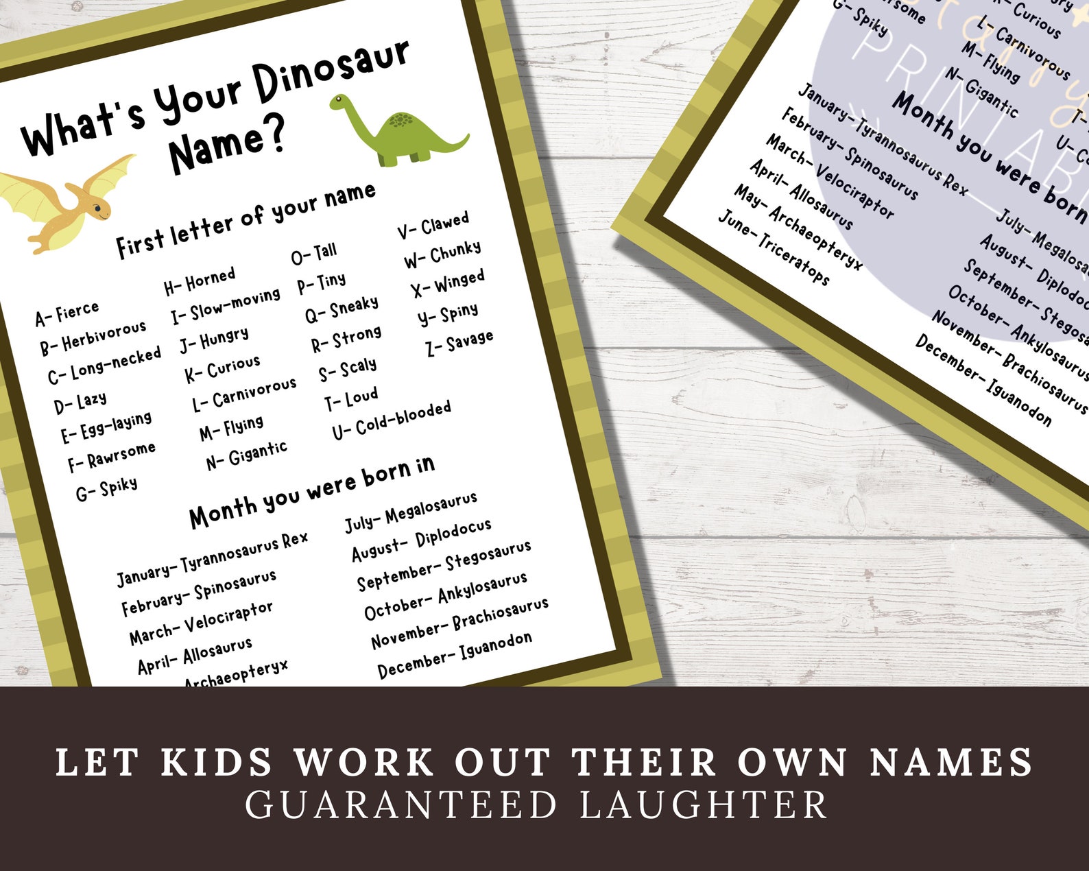 What's Your Dinosaur Name Printable Dinosaur Party Game for Kids ...