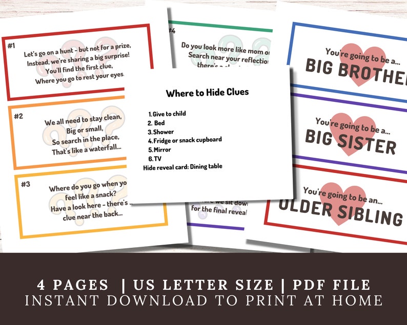 Pregnancy Reveal Scavenger Hunt for Siblings, Big Brother or Sister ...