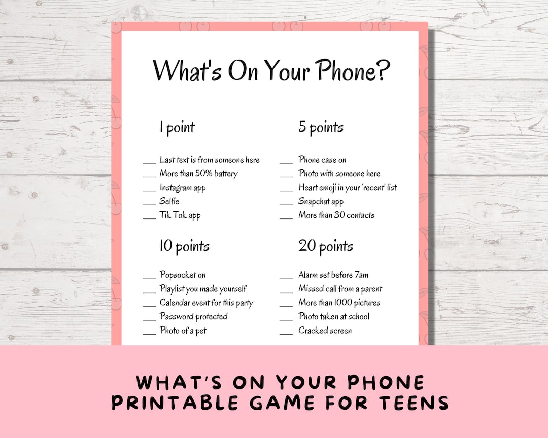 What's on Your Phone? Slumber Party Game for Teens & Tweens, Printable ...