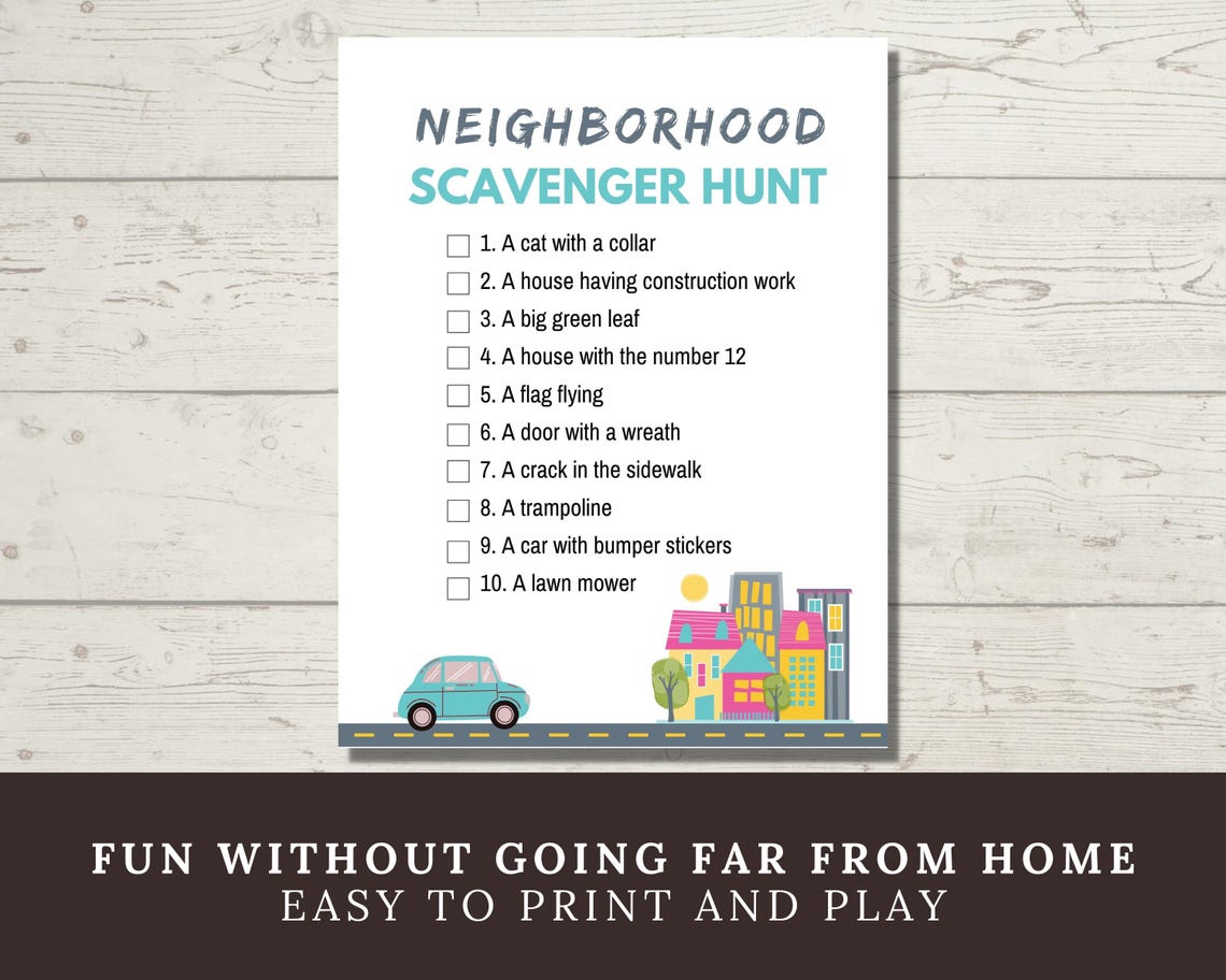 Neighborhood Scavenger Hunt: Kids Outdoor Activity, Road Trip Game (PDF ...
