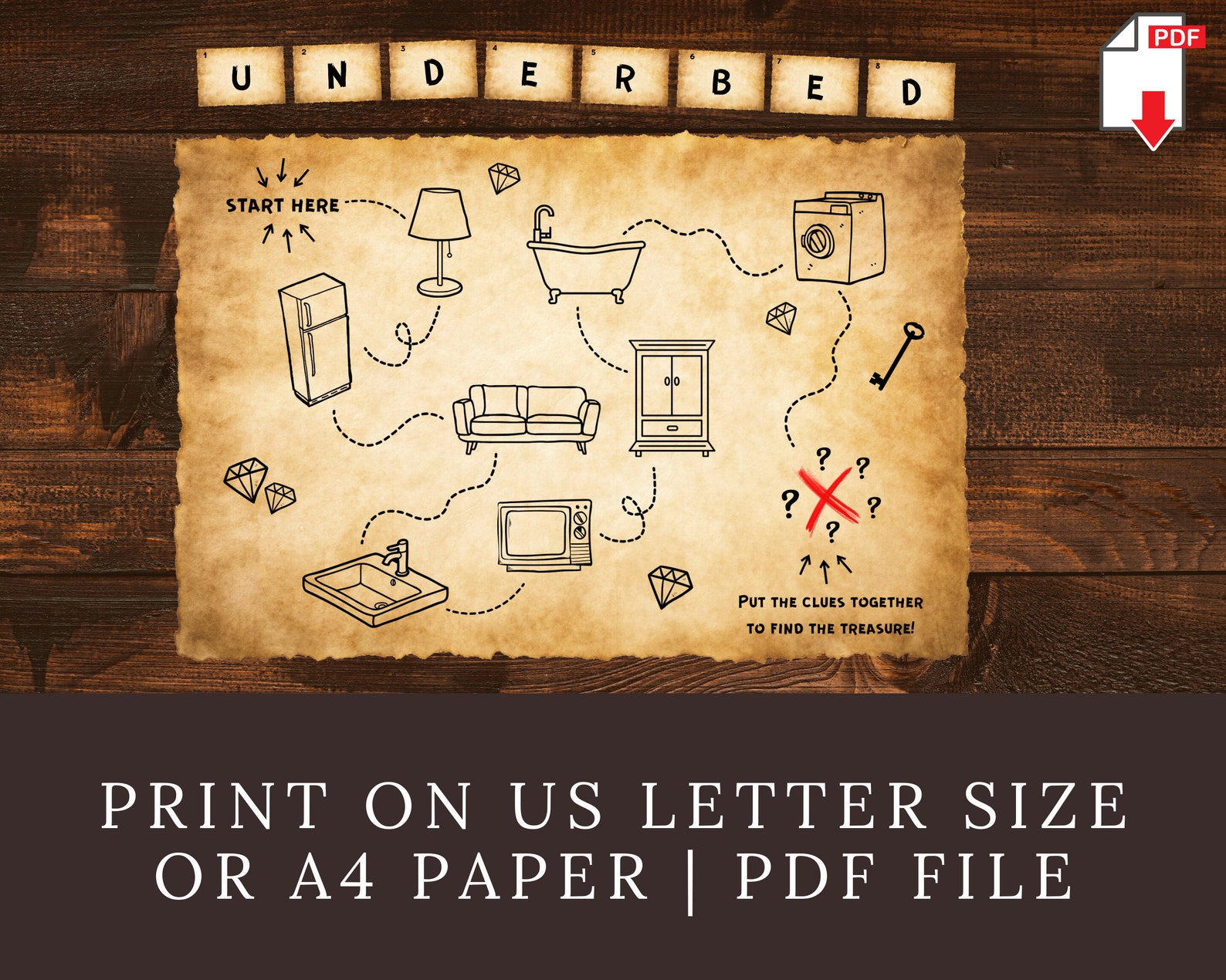 Treasure Map Scavenger Hunt for Younger Kids, Printable Indoor ...