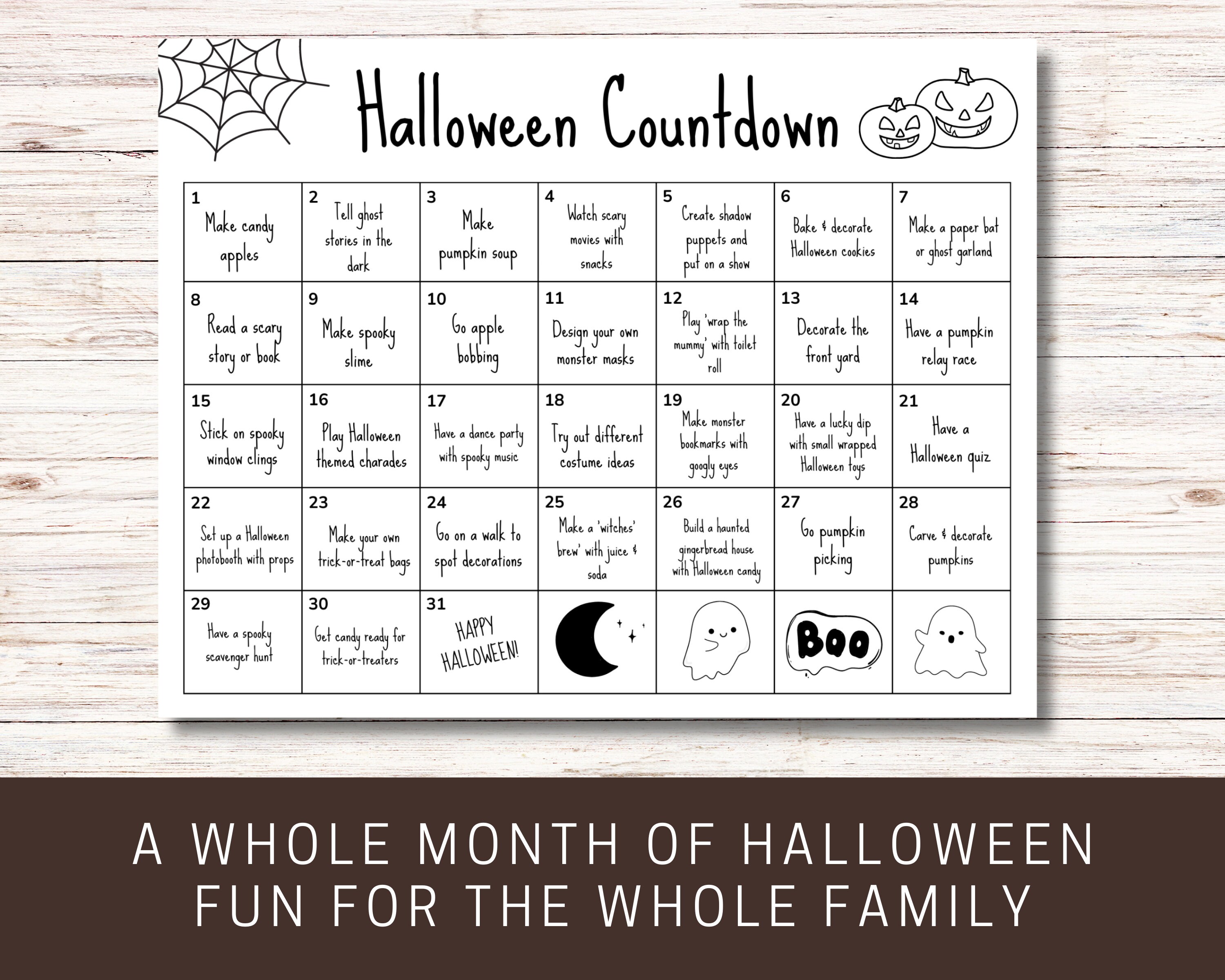 Halloween Countdown Calendar for Kids, Printable Halloween Advent ...